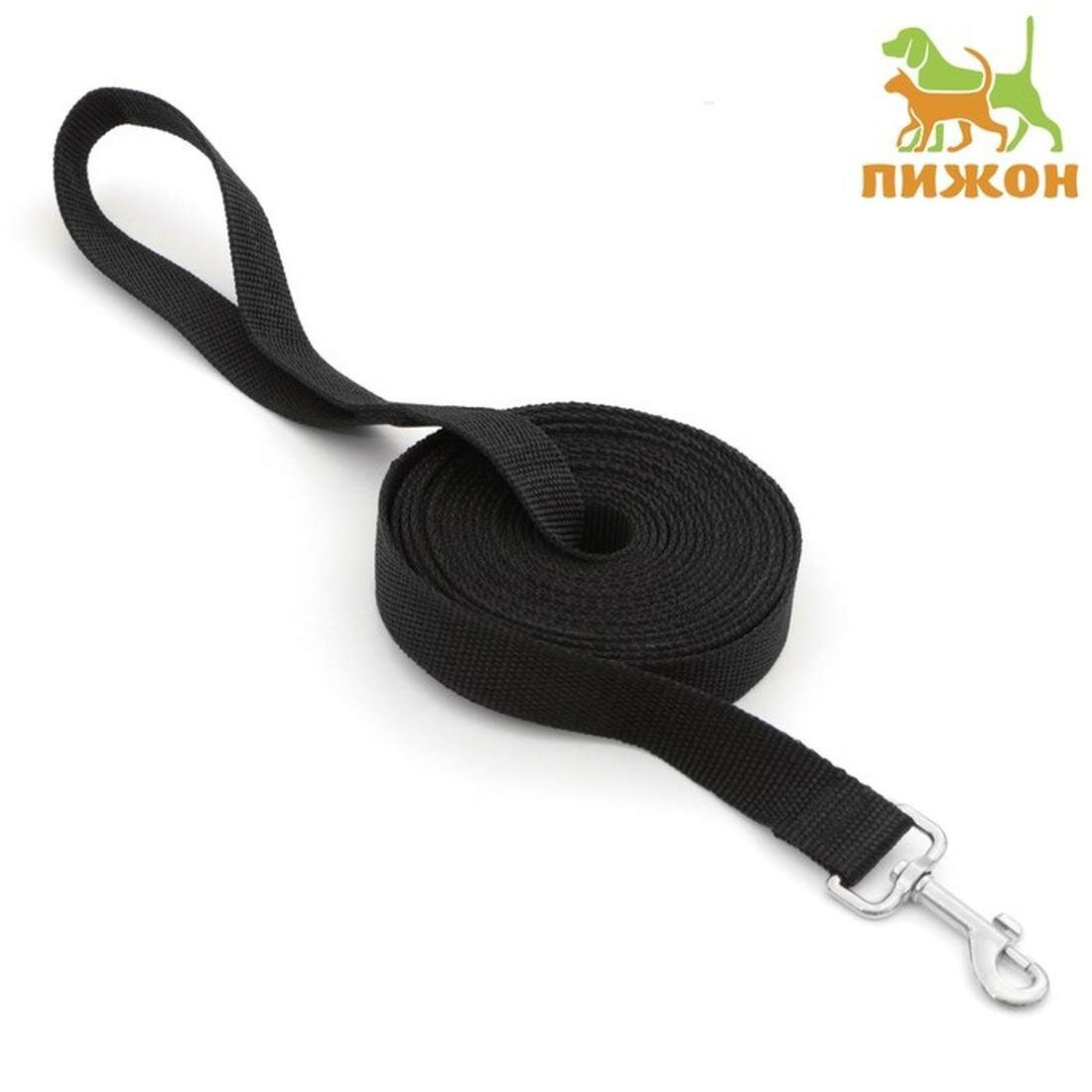Поводок Пижон прогулочный, 5 м х 2,5 см, нейлон, цвет чёрный