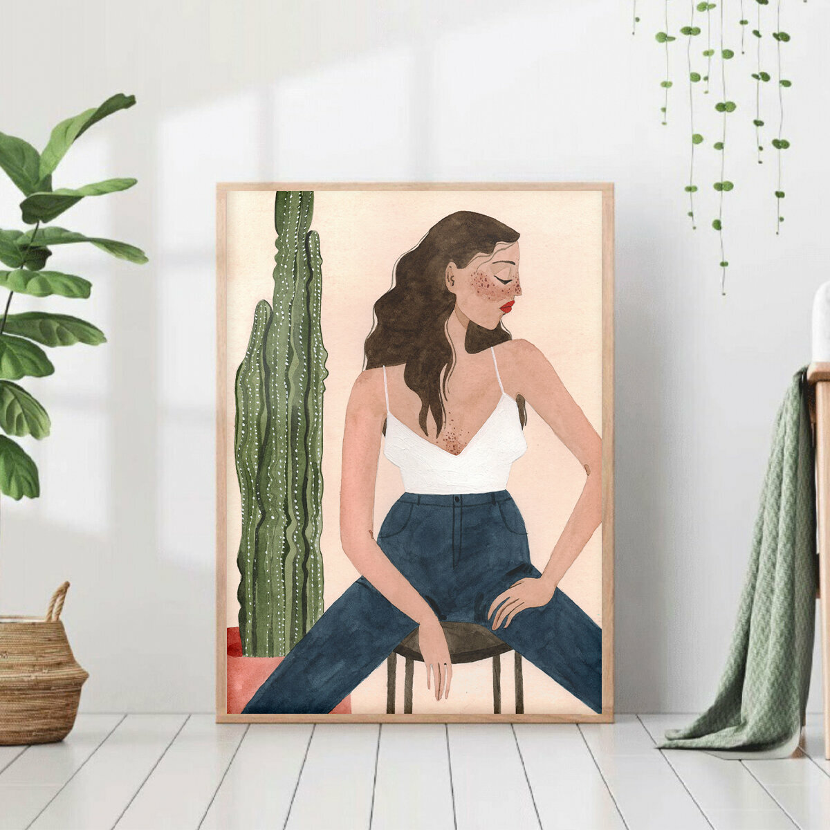 Постер "Бруно Манкузо девушка на стуле" 50x70 без рамки на стену для интерьера