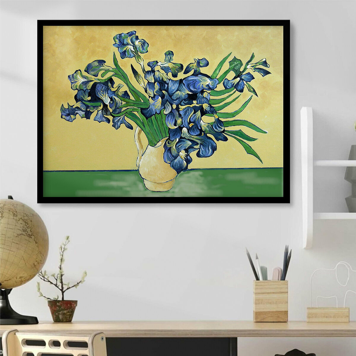 Постер " Ван Гог Ирисы на желтом репродукция" 40x50 в черной рамке для интерьера на стену