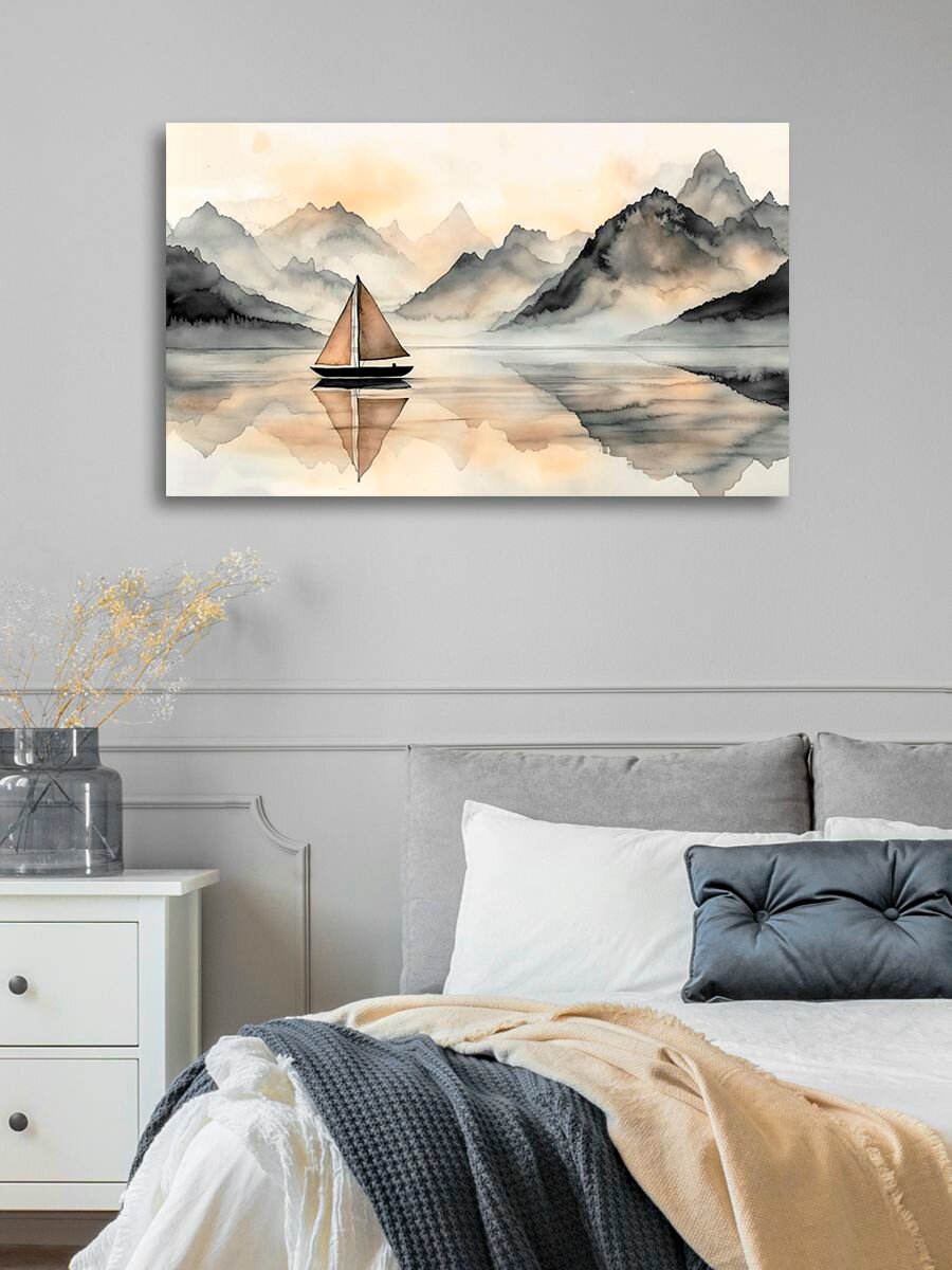 Картина на холсте LOFTime 60х100 Абстракция корабль на фоне гор КБ-1539-60100