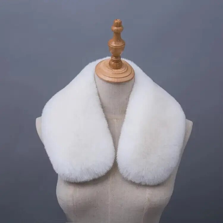 Qearlstar зимняя пушистый фальшивый мех воротник для женщин 2 в 1 Крюк вверх стиль роскошный шарф шаль обертает шею теплее 55 * 17 см,200,55,15, искусственный мех, полиэстер, полиэстер,4 белый