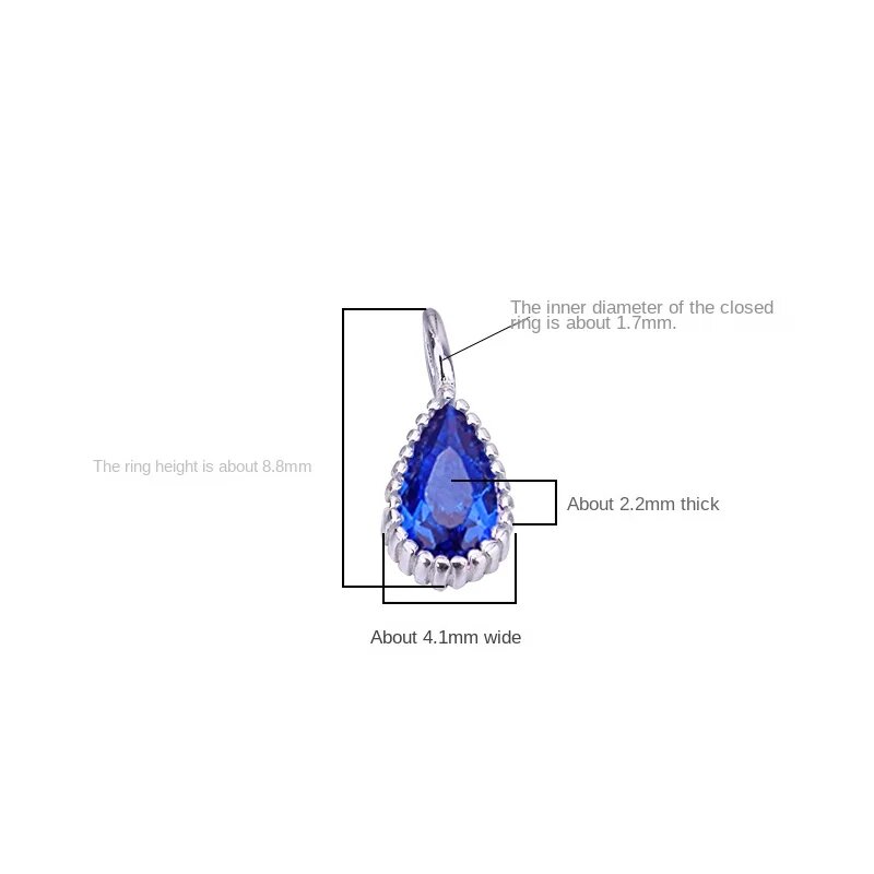 Подвеска из серебра S925, капля воды, синий циркон, Royal blue