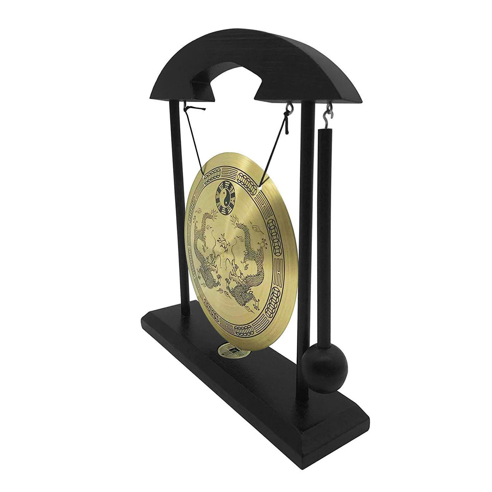 Мини настольный гонг, ударные инструменты с колотушкой для домашнего декора, подарок на новоселье - дракон с символами тайцзи, двойной дракон