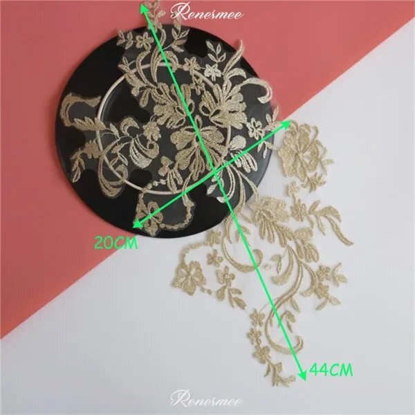 2 шт, шампанское, золото, венецианская кружевная бейка, мягкая свадебная аппликация для шитья, кружевная ткань для свадебного платья 20X44 см SX310