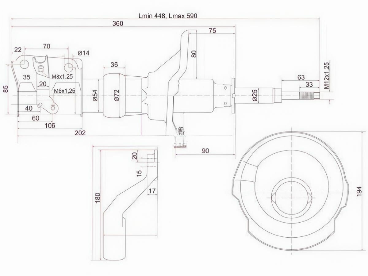 Амортизатор передний (болт D 14) правый для Хонда Стрим арт ST51605S7AN06 SAT