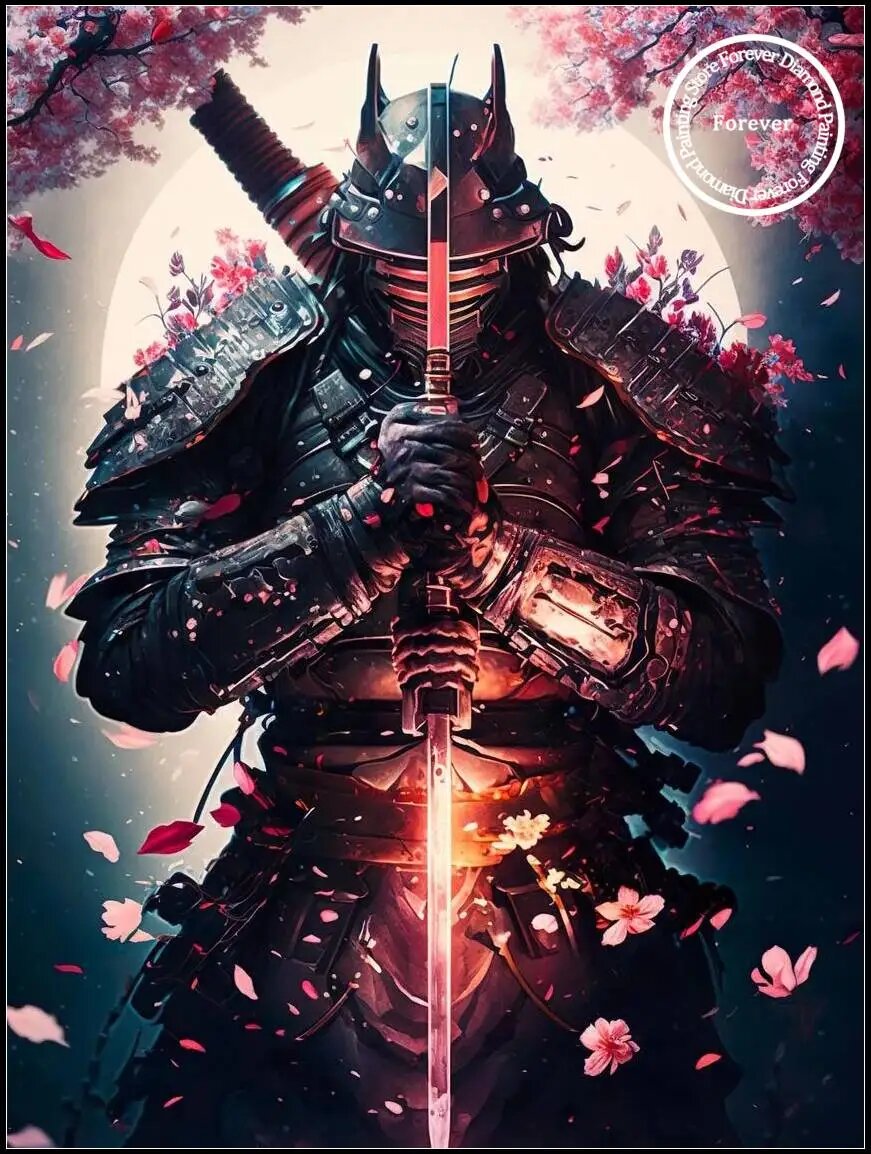 Картина алмазной мозаикой на подрамнике "самурай" круглые бриллианты 40х50см