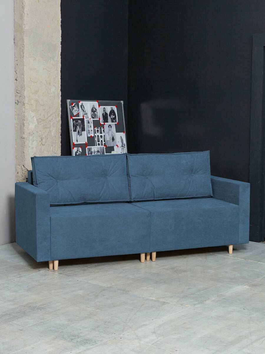 Раскладной диван кровать Коломбо NEW прямой модульный, механизм еврокнижка, 213х102х85 см, синий