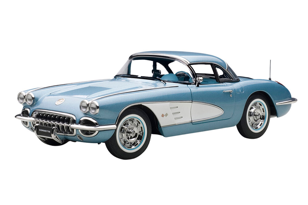 Модель коллекционная AUTOART Chevrolet corvette 1958 silver blue / шевроле корвет синий