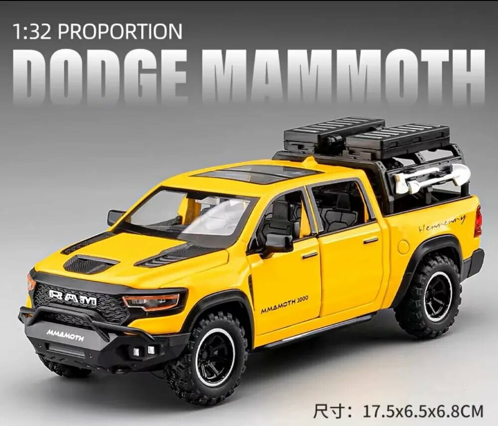 Машинка металлическая в подарочной коробке RAM Mammoth 1:32, Коллекционная модель машины для взрослых, Игрушечный автомобиль с звуковыми и световыми эффектами для детей