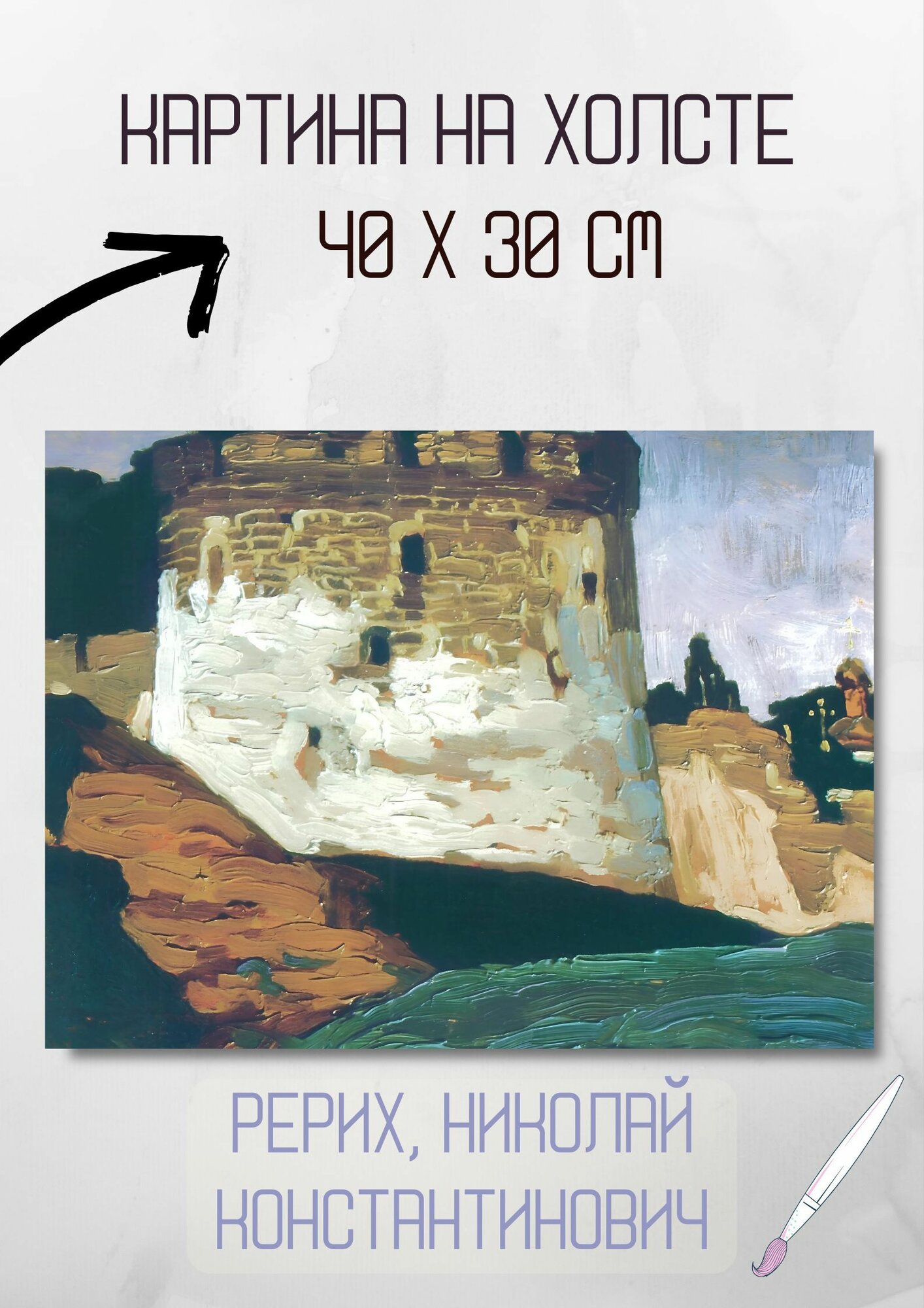 Рерих Николай Константинович "Печоры. Монастырские стены и башни". Картина на холсте 30х40 см репродукция