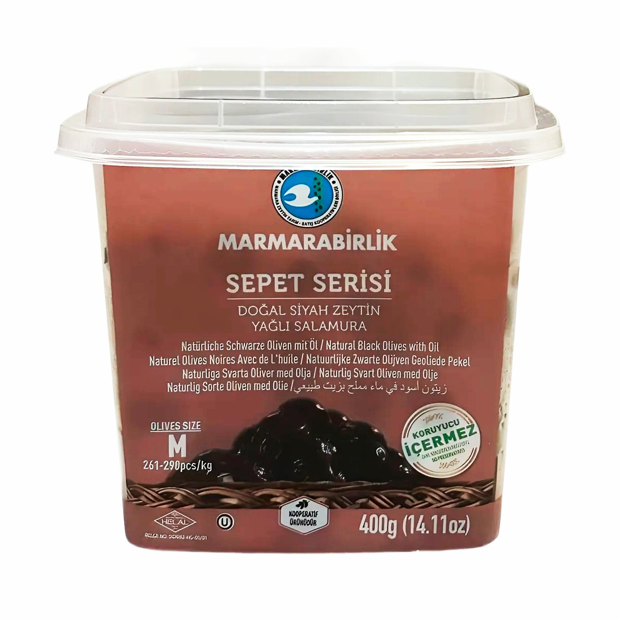 Маслины турецкие вяленые с косточкой в масле / черные оливки (калибр M 261-290), "Marmarabirlik", Sepet Serisi, Dogal Siyah Zeytin, 400 гр. Турция