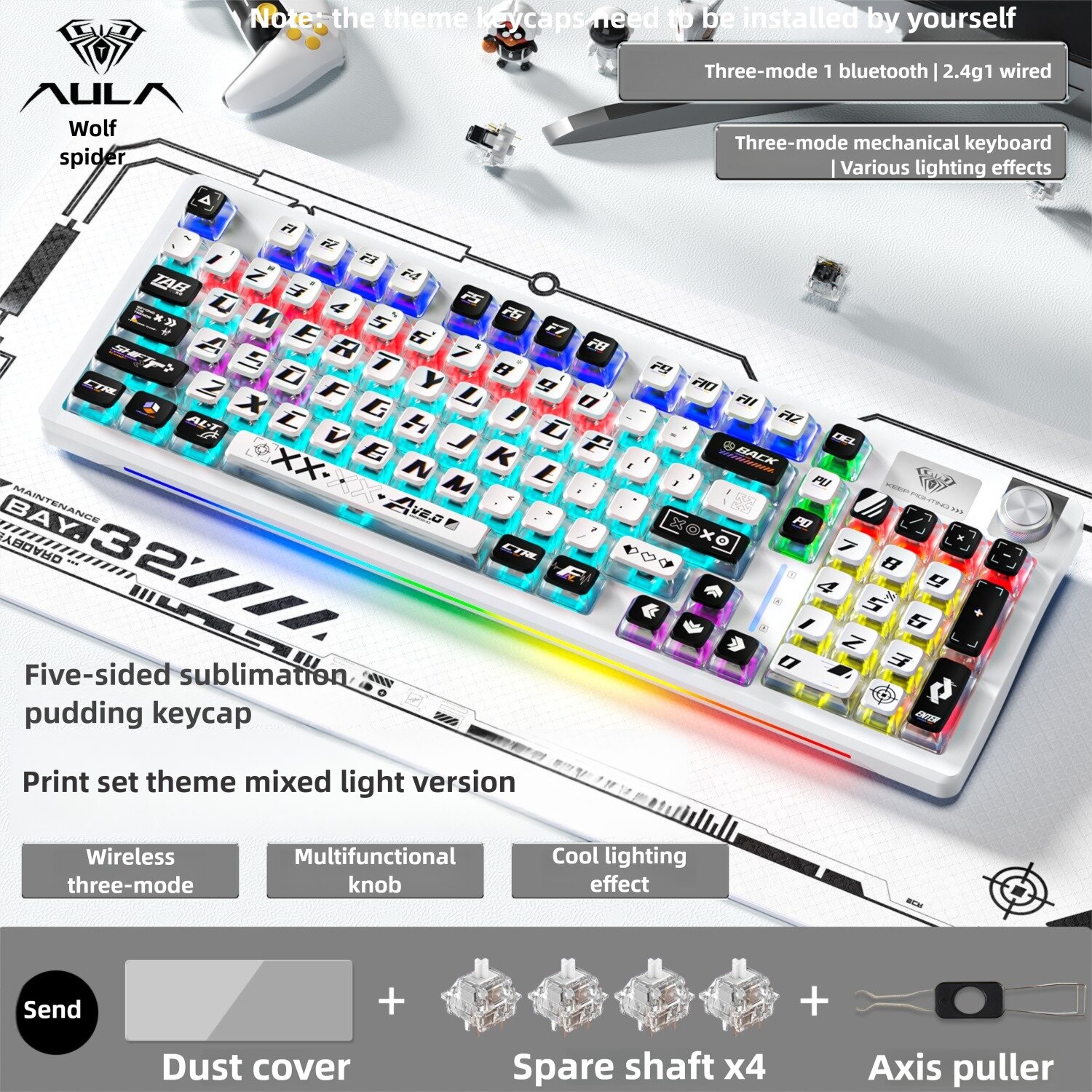 AULA S98 Беспроводная механическая клавиатура игровая трехрежимная Bluetooth USB Type-C беспроводная 2.4G