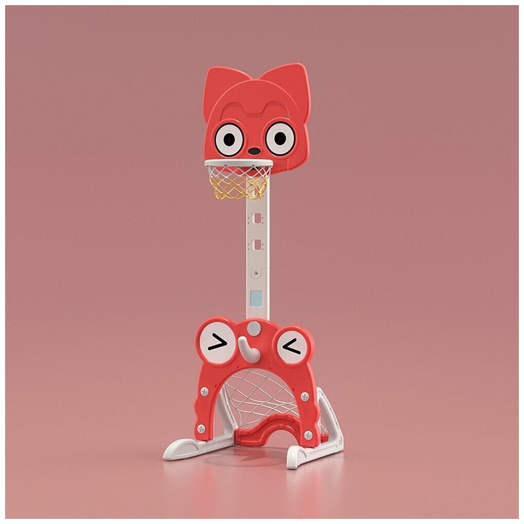 Баскетбольное кольцо детское Pituso Лиса, стойка с кольцебросом и футбольными воротами, красный