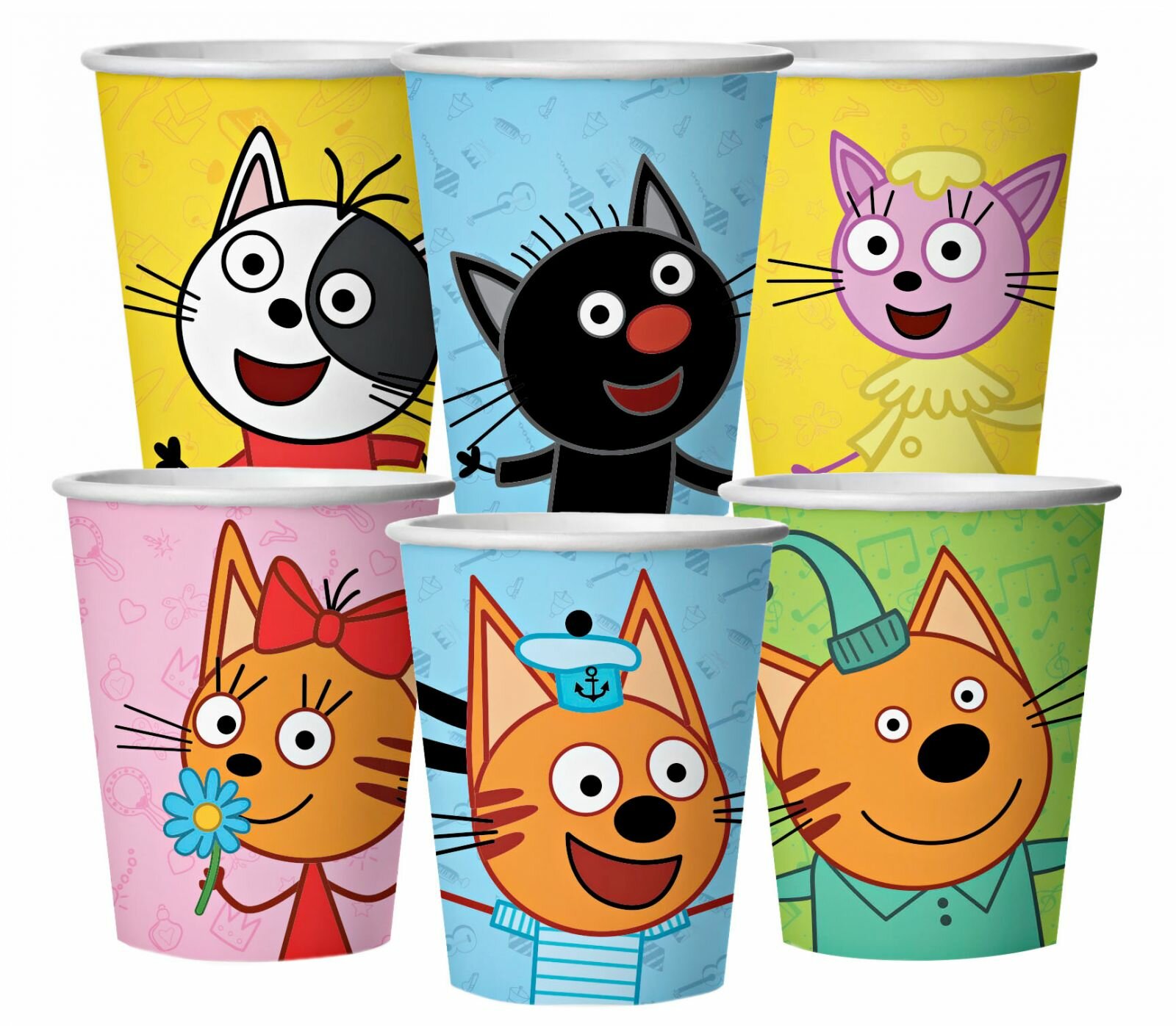 Набор бумажных стаканов Дон Баллон одноразовые, 250 мл, Три Кота, играем вместе, 6 шт