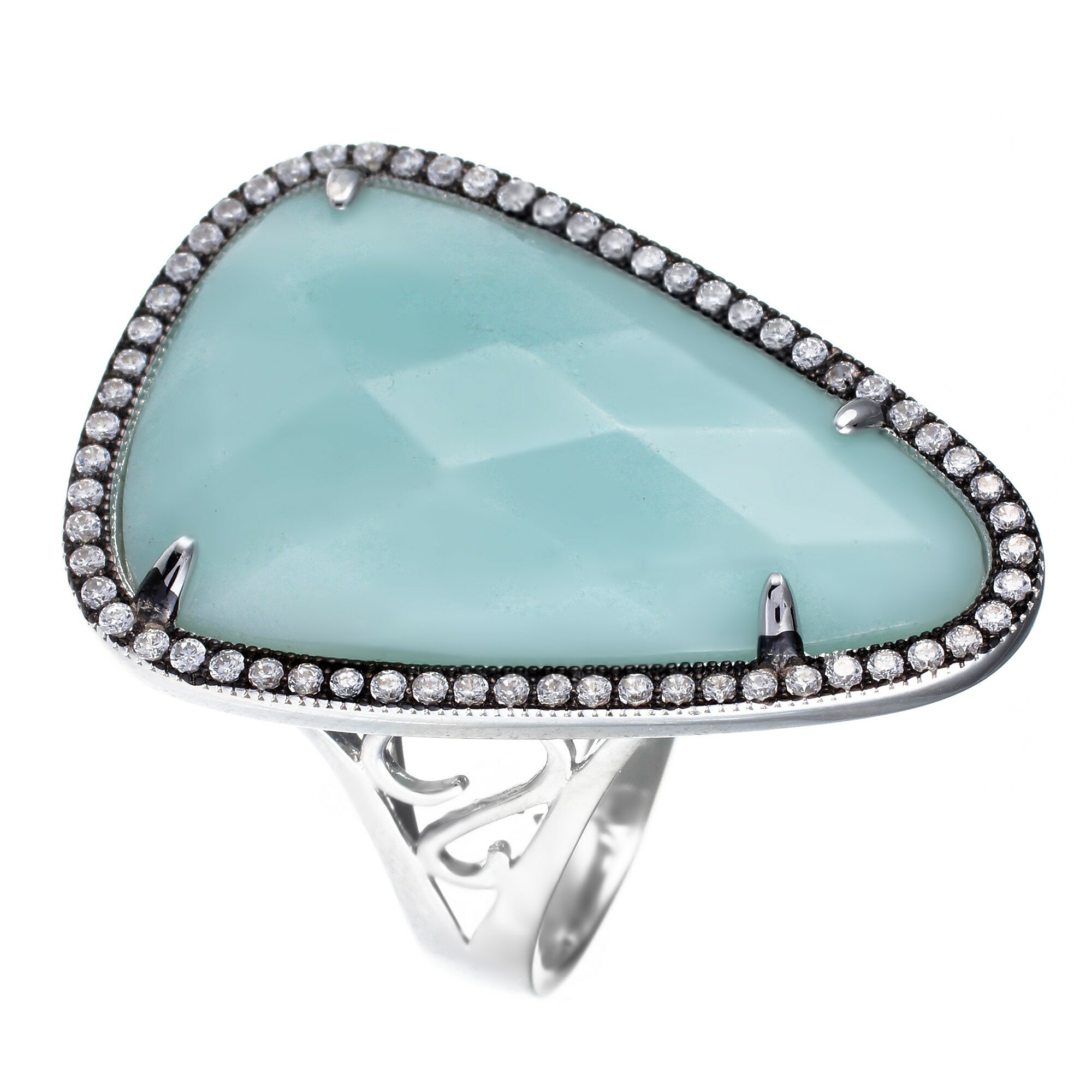 Кольцо, серебро, 925 проба, амазонит, фианит