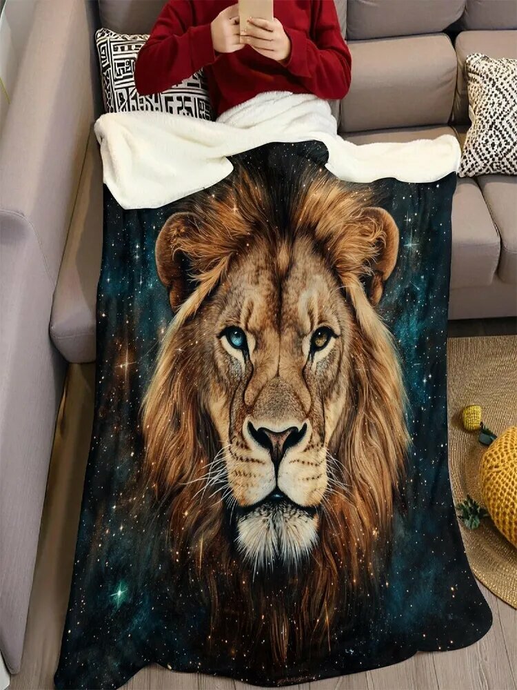 Плед Животное Лев Звездное Небо , Фланель, 220 см х 200 см