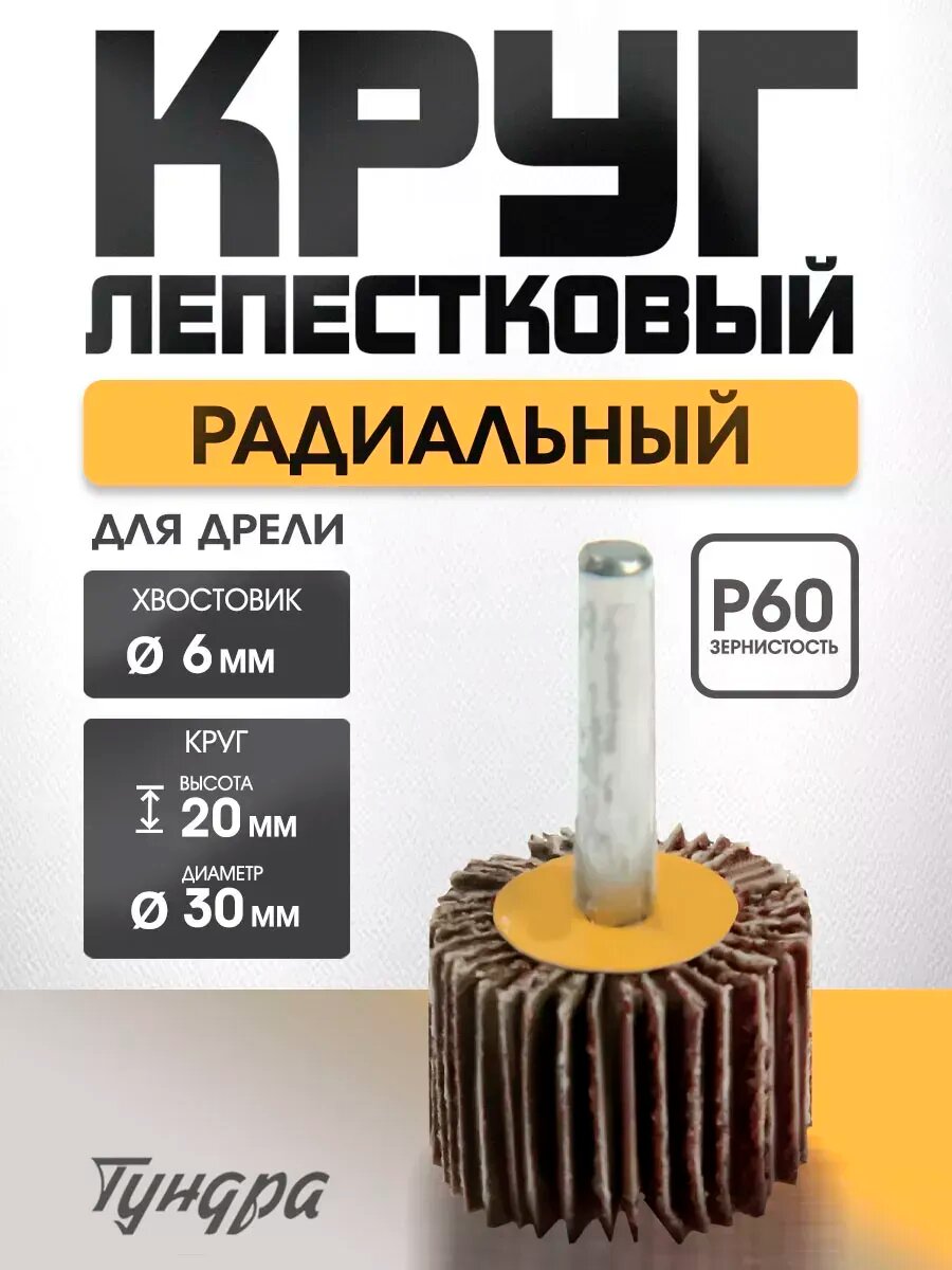 Круг шлифовальный лепестковый радиальный 30 х 20 х 6 мм, Р60