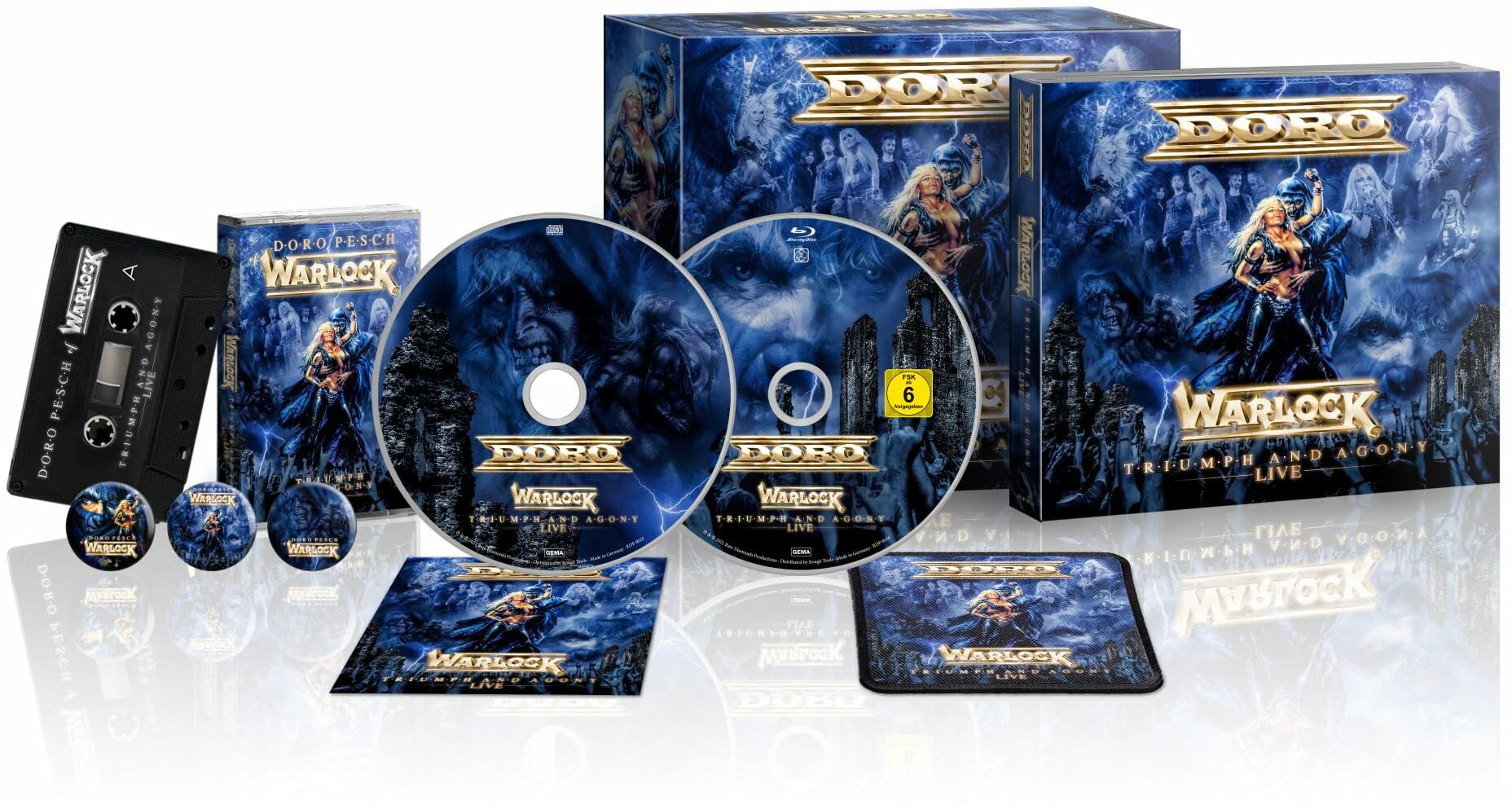 Doro/ Warlock. Triumph And Agony - Live (Box Set, Limited Edition, EU, Rare Diamonds Productions, RDP0024-MB, 2021, новый импортн. компакт-диск в заводской упаковке) CD+Blu-ray+MC