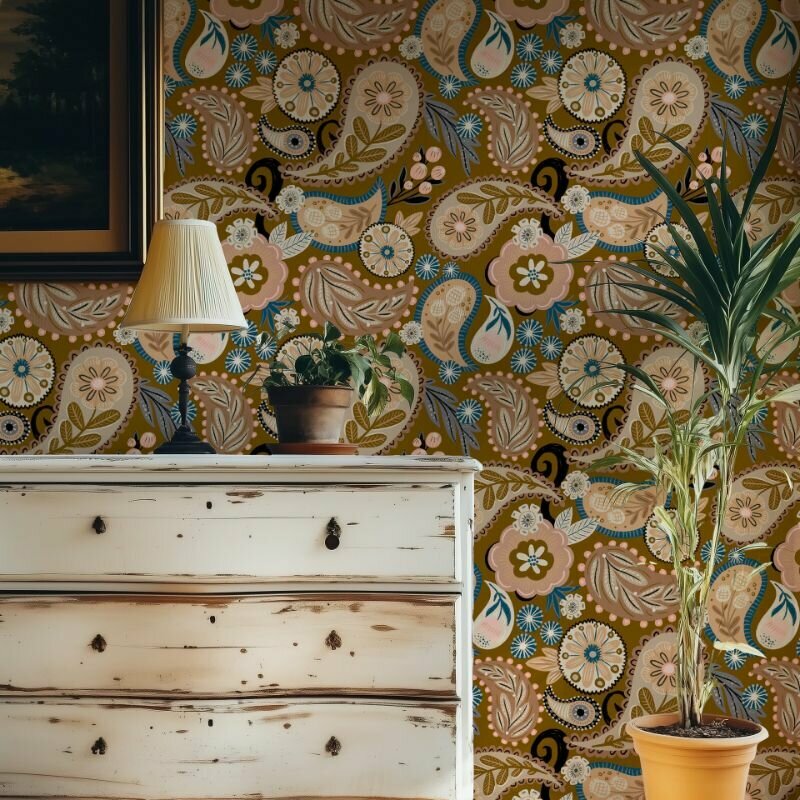 Самоклеящиеся обои с богемным рисунком размером 0,45 х 3 м подходят для отделки мебели, кухонь и стен