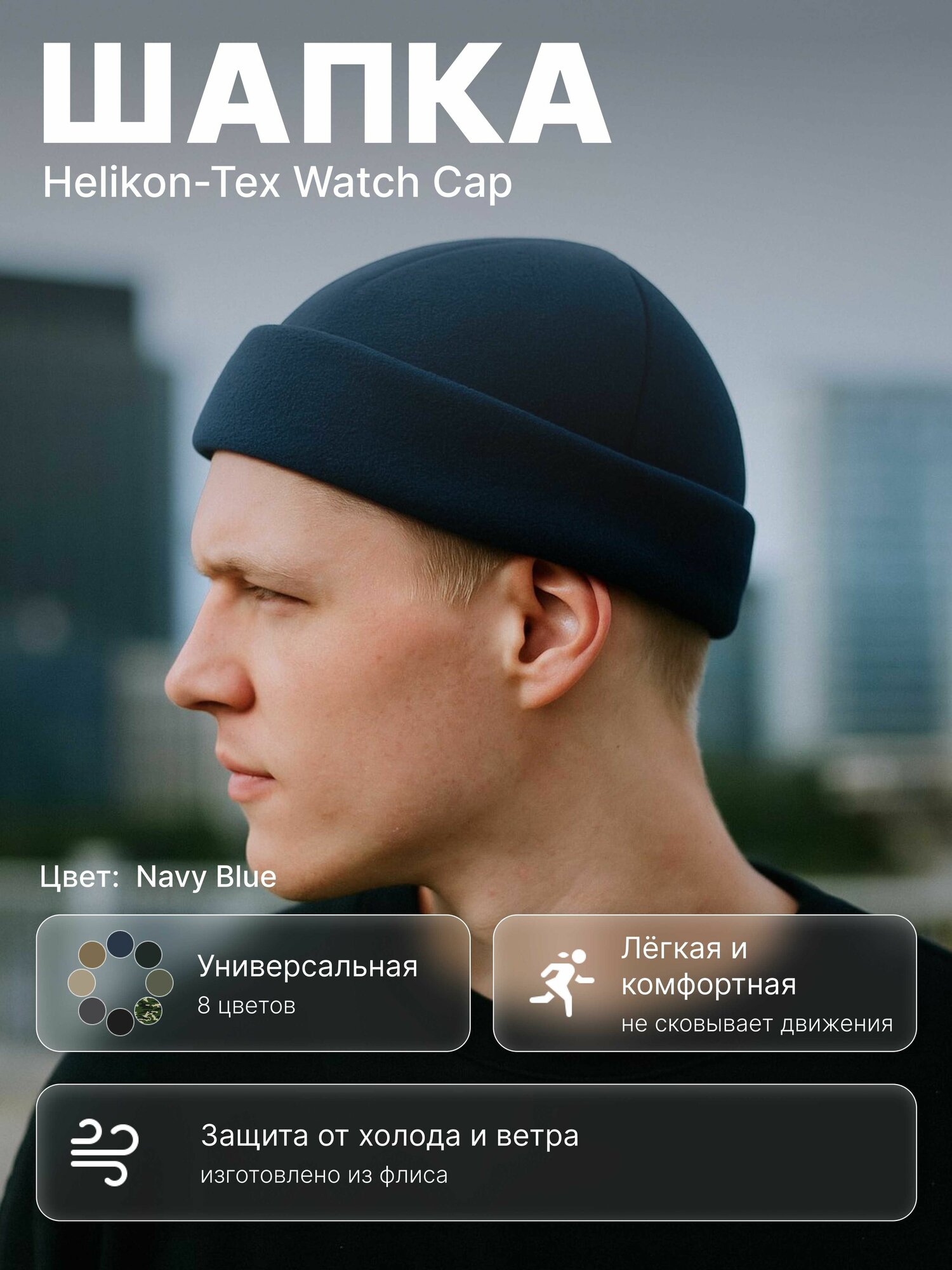 Шапка Helikon-Tex Watch Cap флисовая, Navy Blue