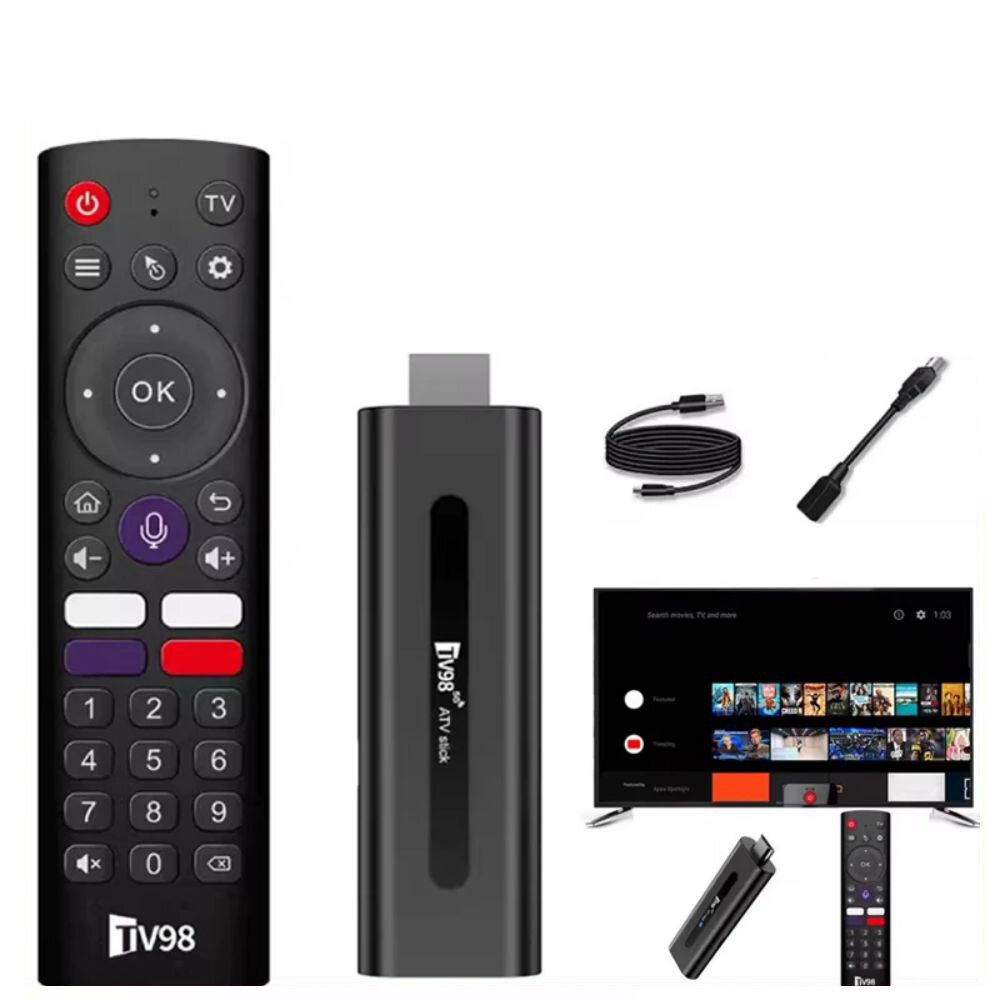 TV98 ATV Smart TV Stick Android 14 ATV Allwinner H313 поддержка 2.4G и 5G Wifi HD 4K 8K TV Box BT5.0 1 ГБ 8 ГБ голосовое управление TV Box