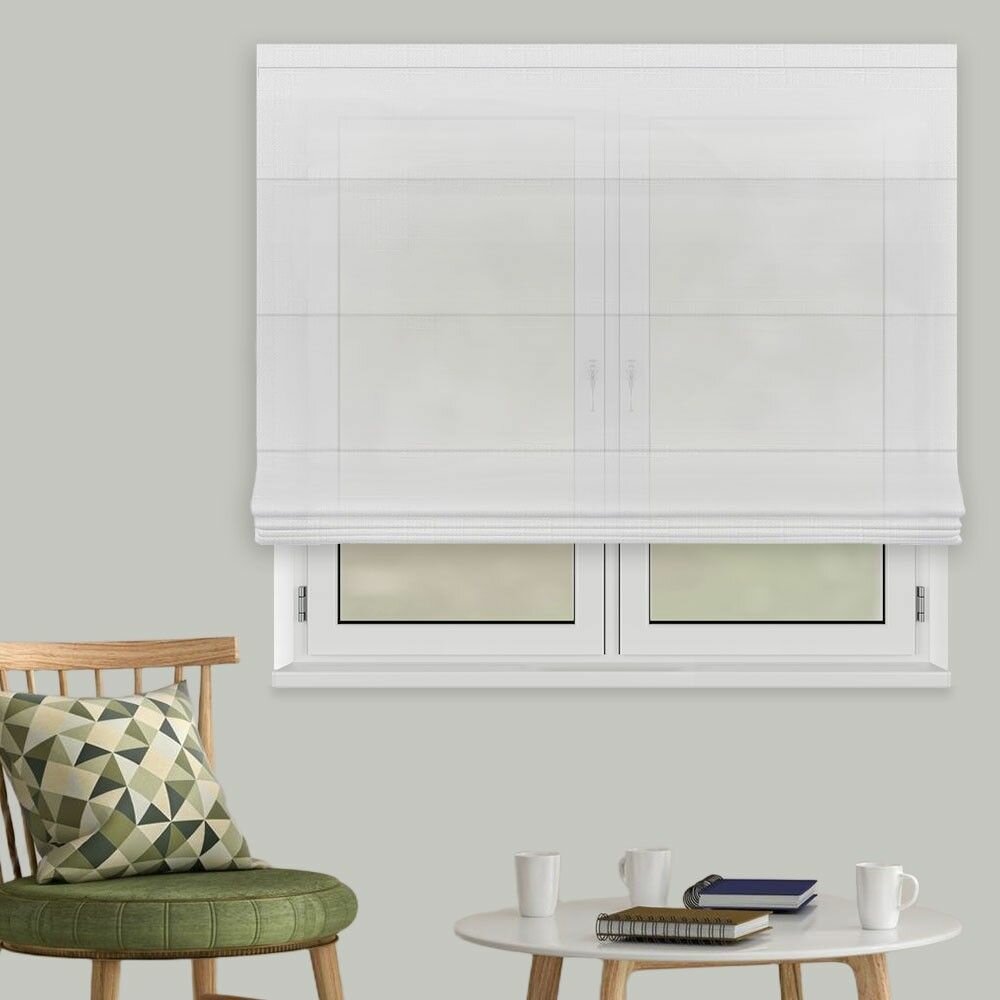 Римская штора тюль OLEXDECO "Брила" Белый 100х170 см, с белым цепочным карнизом Мадрид