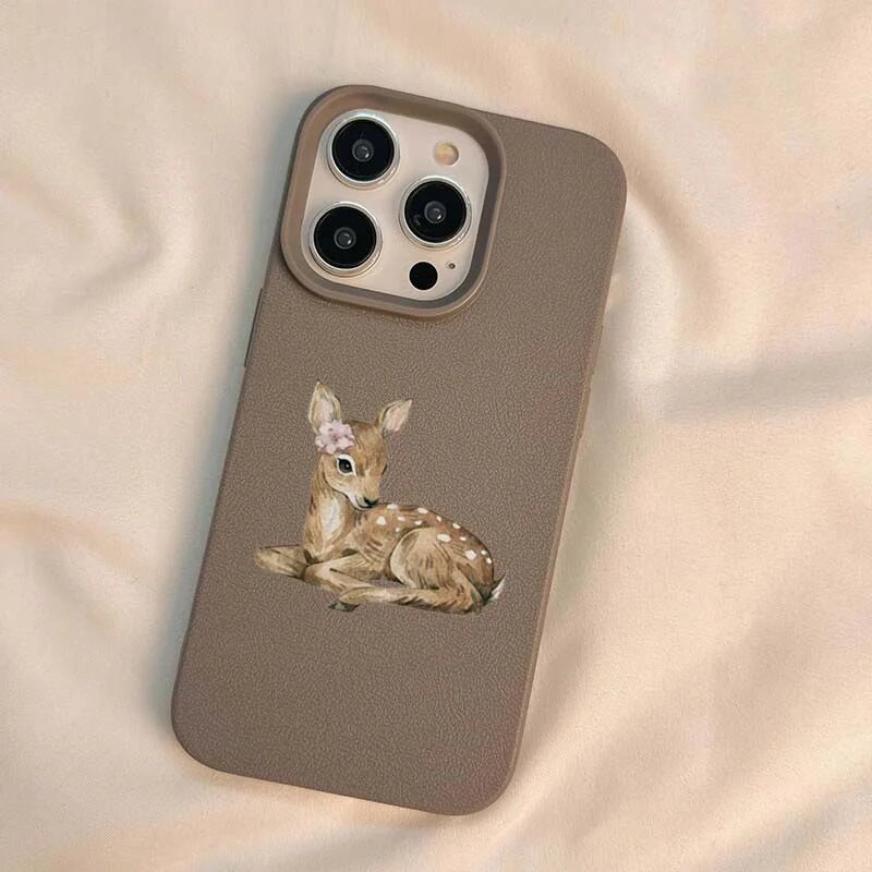 Винтажный чехол для телефона с коричневым оленем для iPhone 16E 16 14 13 iPhone13, T11104Milk coffee