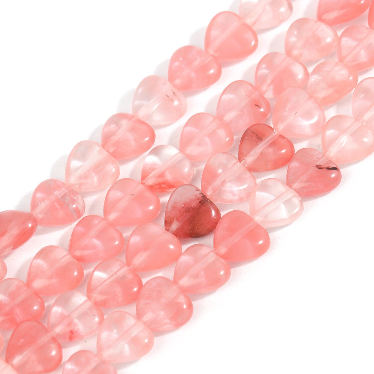 Бусины сердце из розового cherry quartz 11 мм