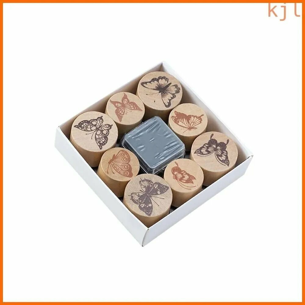 Популярен осенью8 шт. деревянный цветочный штамп с подушечкой для чернил, 25 мм и 30 мм, штампер для рукоделия и скрапбукинга для создания карт, журналов и фотоальбомов, 3