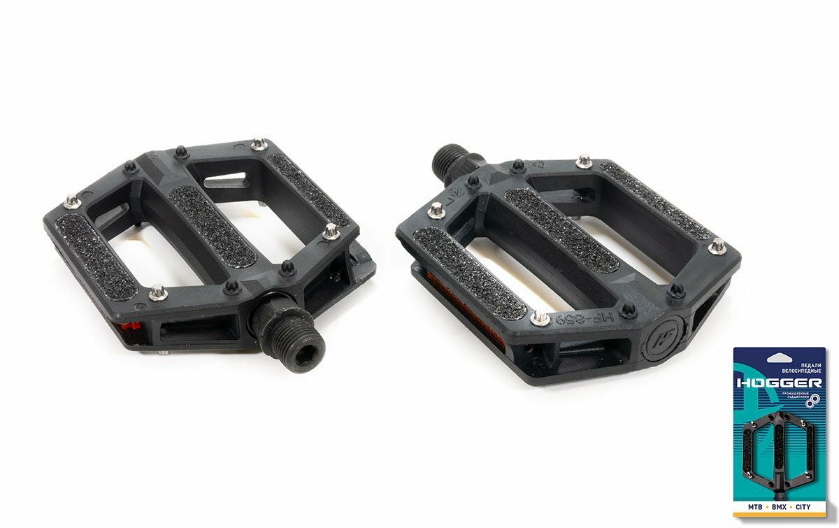Педали HOGGER PLATFORM пластиковые, 112x107x25 мм, резьба 9/16", со сменными шипами, 2DU подшипники