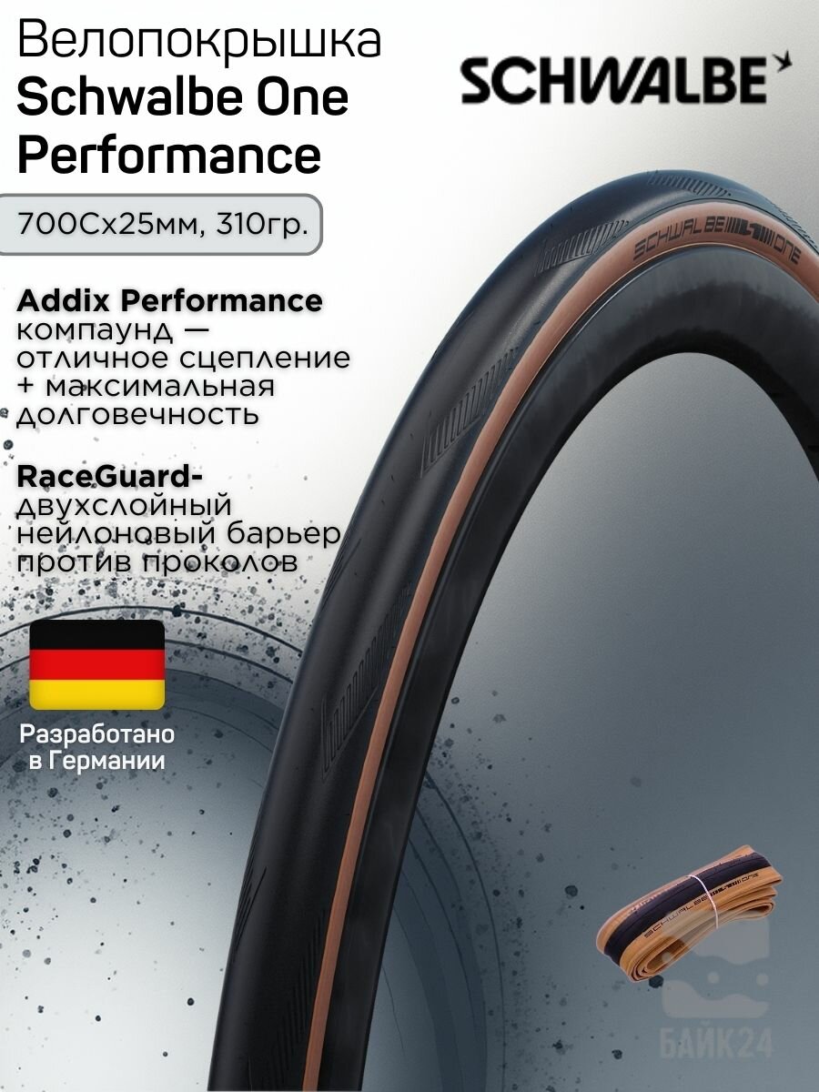 Велопокрышка 700x25C Schwalbe One Performance, Addix, RaceGuard, TLEasy