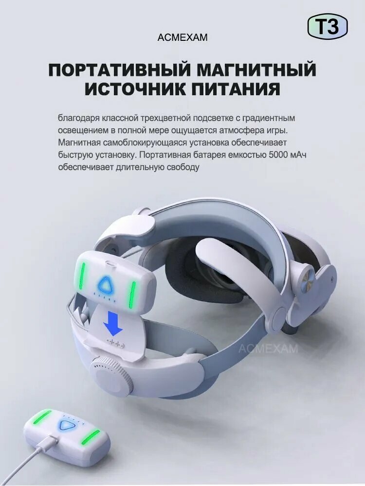 Крепление для Oculus Quest 3/3S аксессуар Oculus Quest 3/3S на голову: легкий и удобный Halo ремешок Батарея емкостью 5000 мАч (2 шт.)