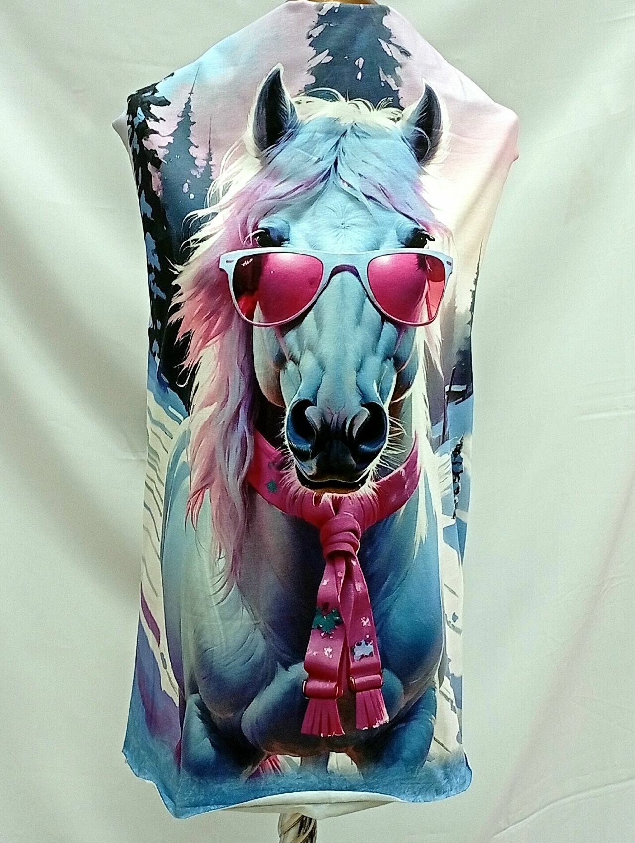 Трикотаж кулирка с лайкрой купон "Лошадка в очках", ткань для шитья, высота купона 83 см, ширина 180 см