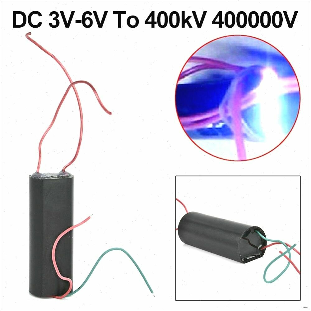 Модуль повышающий DC 3V-6V до 400 000V, высоковольтный генератор импульсного тока, катушка Тесла для лабораторных экспериментов и учебных демонстраций, компактный блок питания высокого напряжения