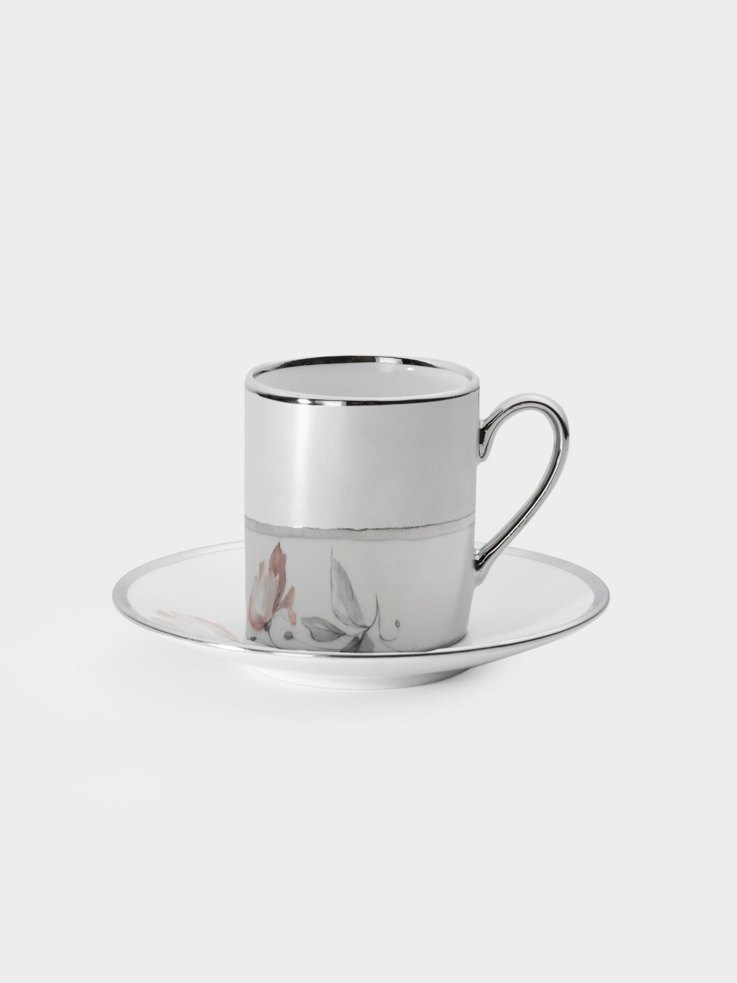 Пара кофейная, 1 перс, 2 пр, 90 мл, фарфор N, бело-серебристая, Цветок, Flower silver