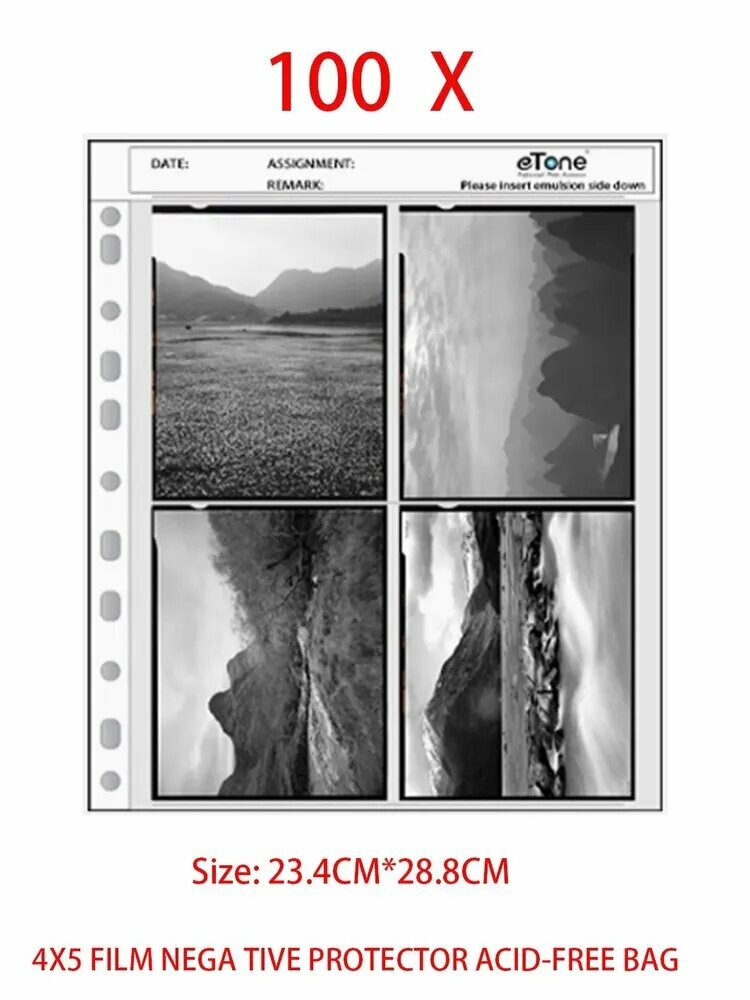 100 слайдов из 4x5 черно-белой плёнки хранения ( 4 кадра, c перфорацией для папки)