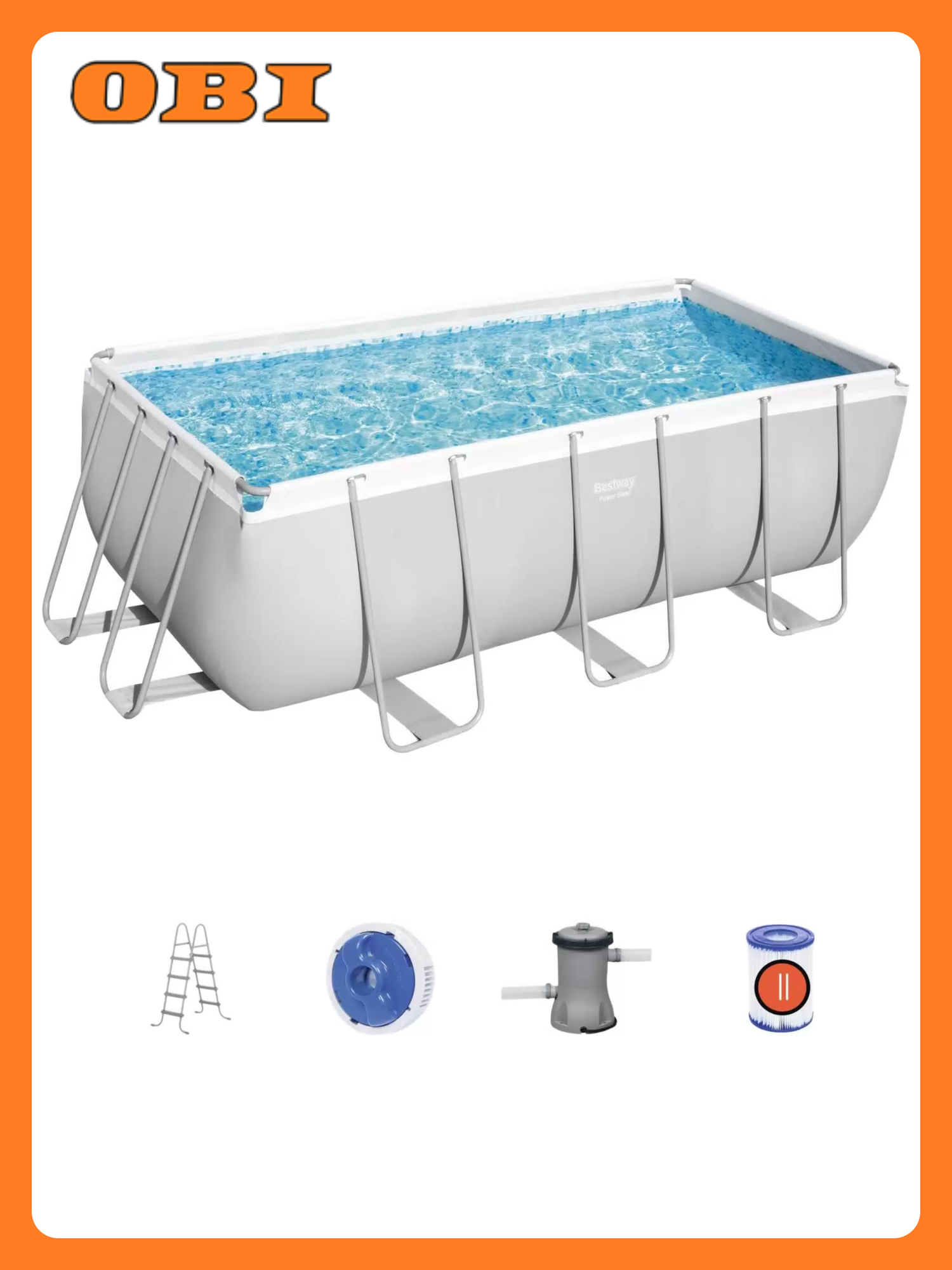 Бассейн каркасный прямоугольный Bestway Power Steel, 412х201х122 см, серый