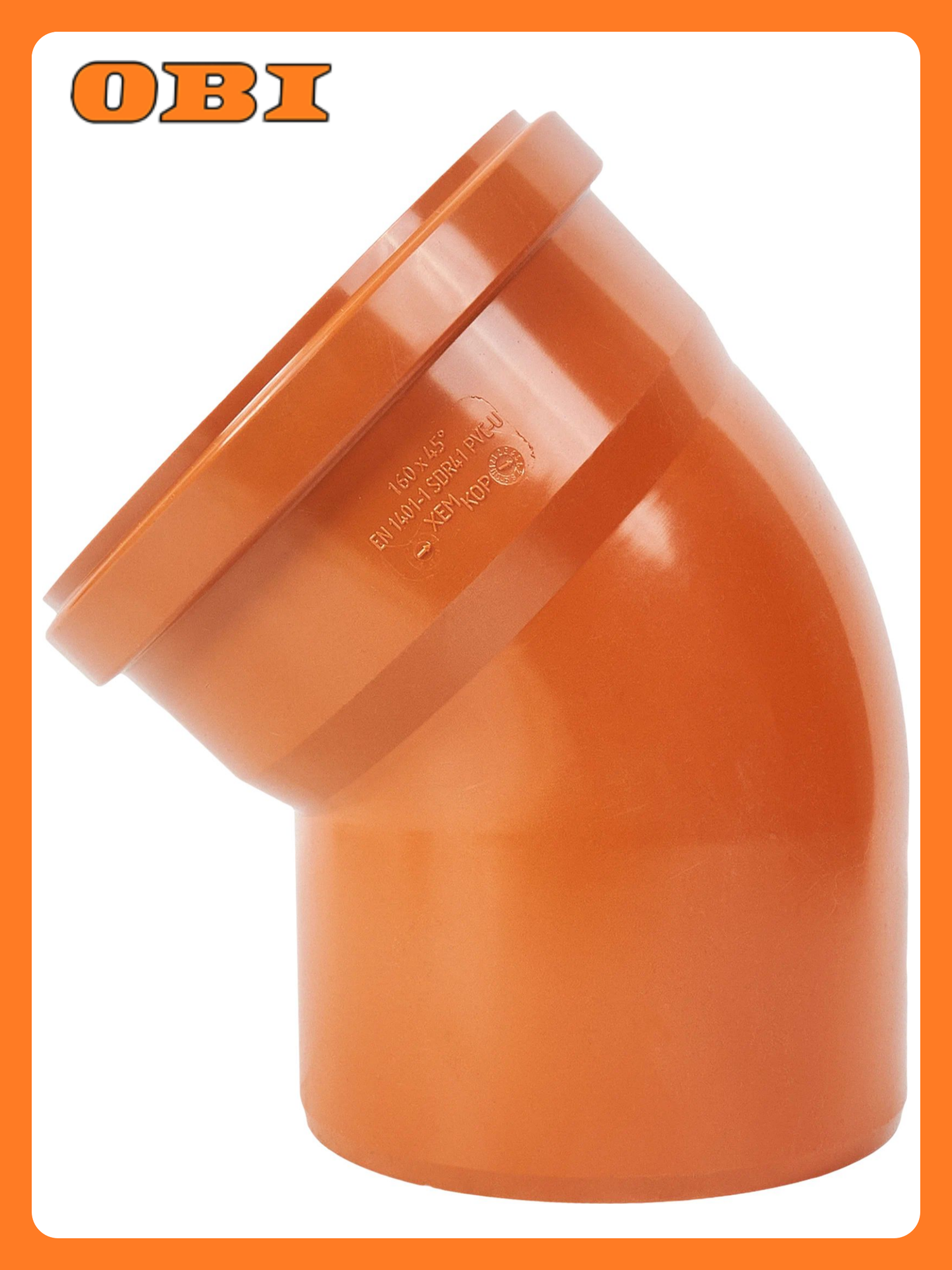 Отвод хемкор НПВХ d160мм, для наружной канализации, раструбный, угол 45°, оранжевый