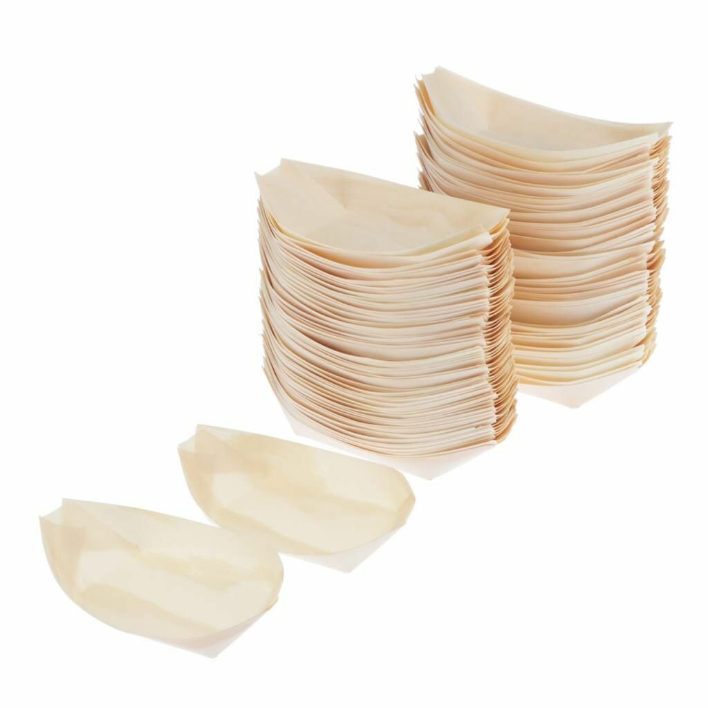 Деревянные лодочки для подачи закусок, 100 шт, натуральное дерево, 170x85 мм, для ресторана, кейтеринга, свадьбы