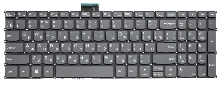 Клавиатура для ноутбука Lenovo IdeaPad Slim 3 15AMN8, ABR8, IAH8, IRH8, IRU8, IdeaPad 3 15IAU7, 15ITL6, 17ITL6, 15ALC6, 15ADA6, серая, без рамки