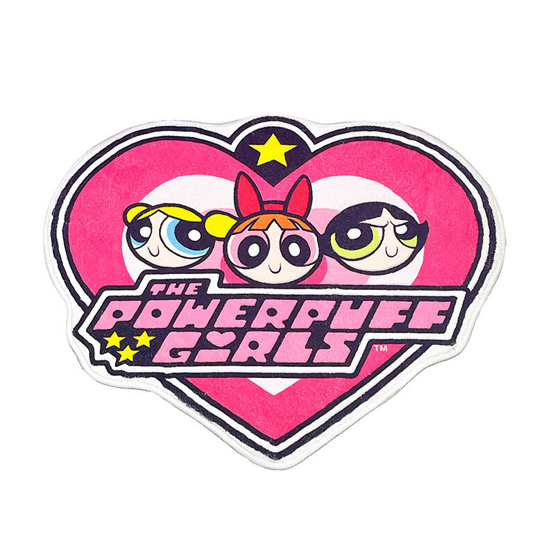 Коврик Powerpuff Girls в форме сердца с нескользящим покрытием для спальни или гостиной, 70x57 см, милый мультяшный