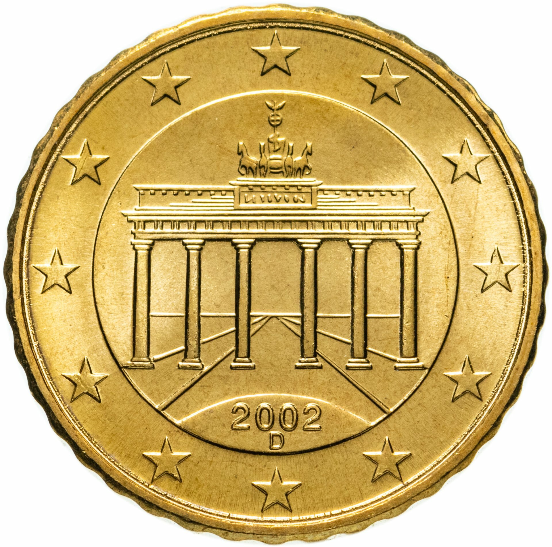 Германия 10 евроцентов 2002 D, Латунь, в сохранности UNC