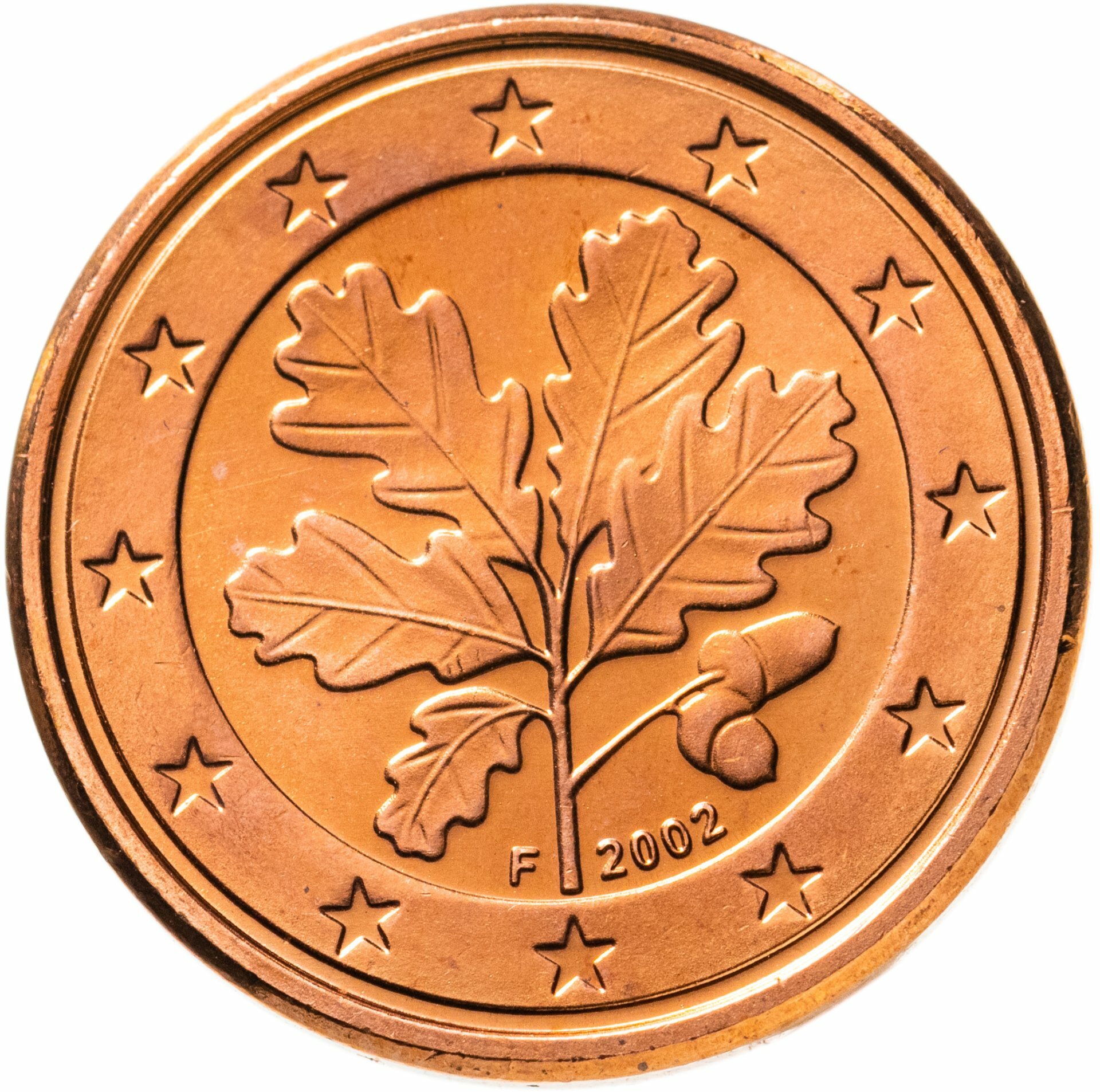 Германия 1 евроцент cent 2002 Двор F, Сталь, в сохранности UNC