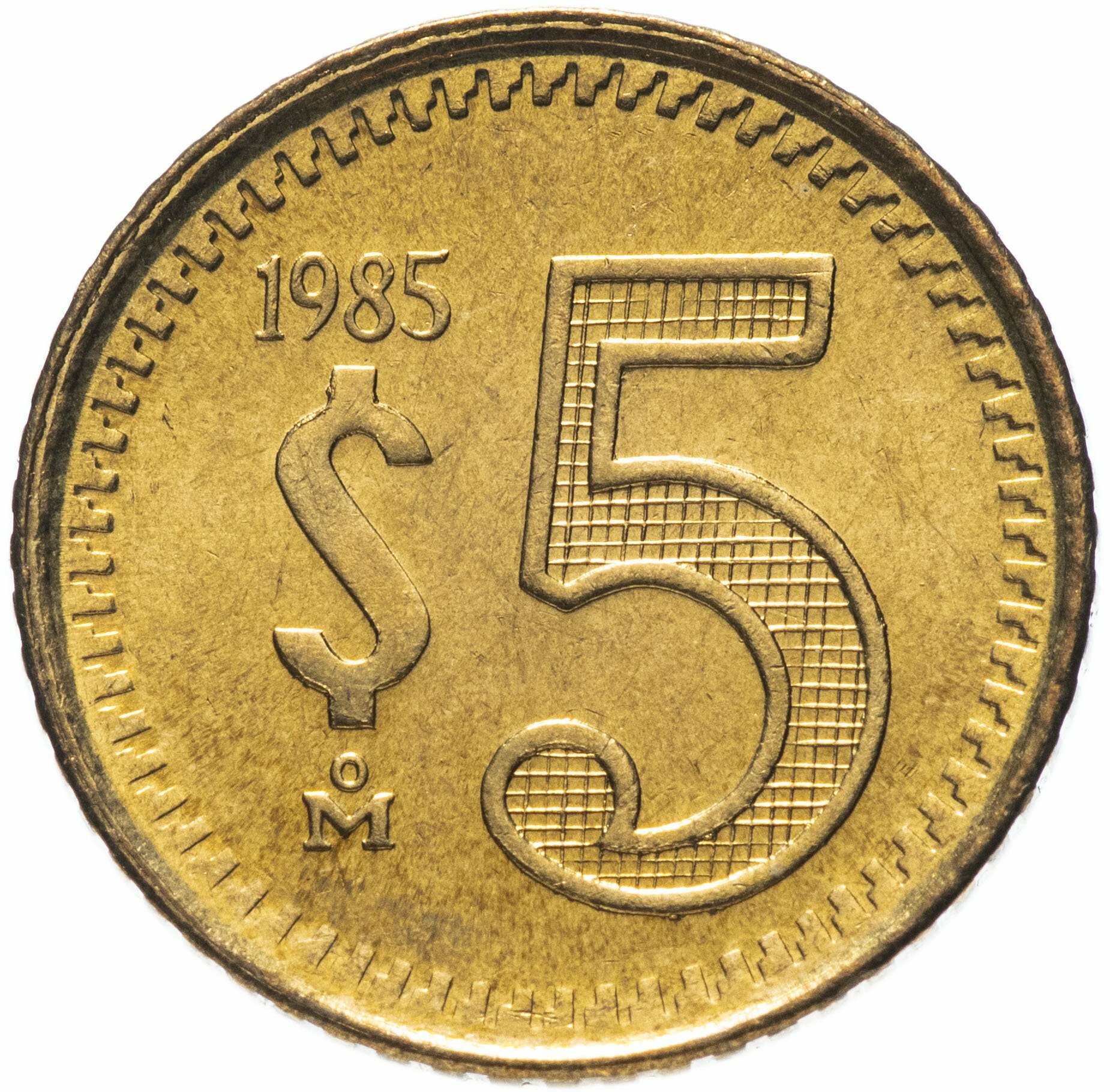 Мексика 5 песо pesos 1985, Латунь, в сохранности AU-UNC