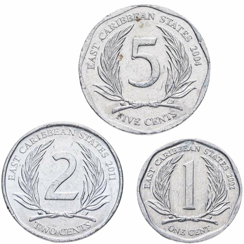 Британские Карибские Территории Восточные Карибы набор монет 2002-2017 3 штуки, Алюминий, в сохранности VF-XF