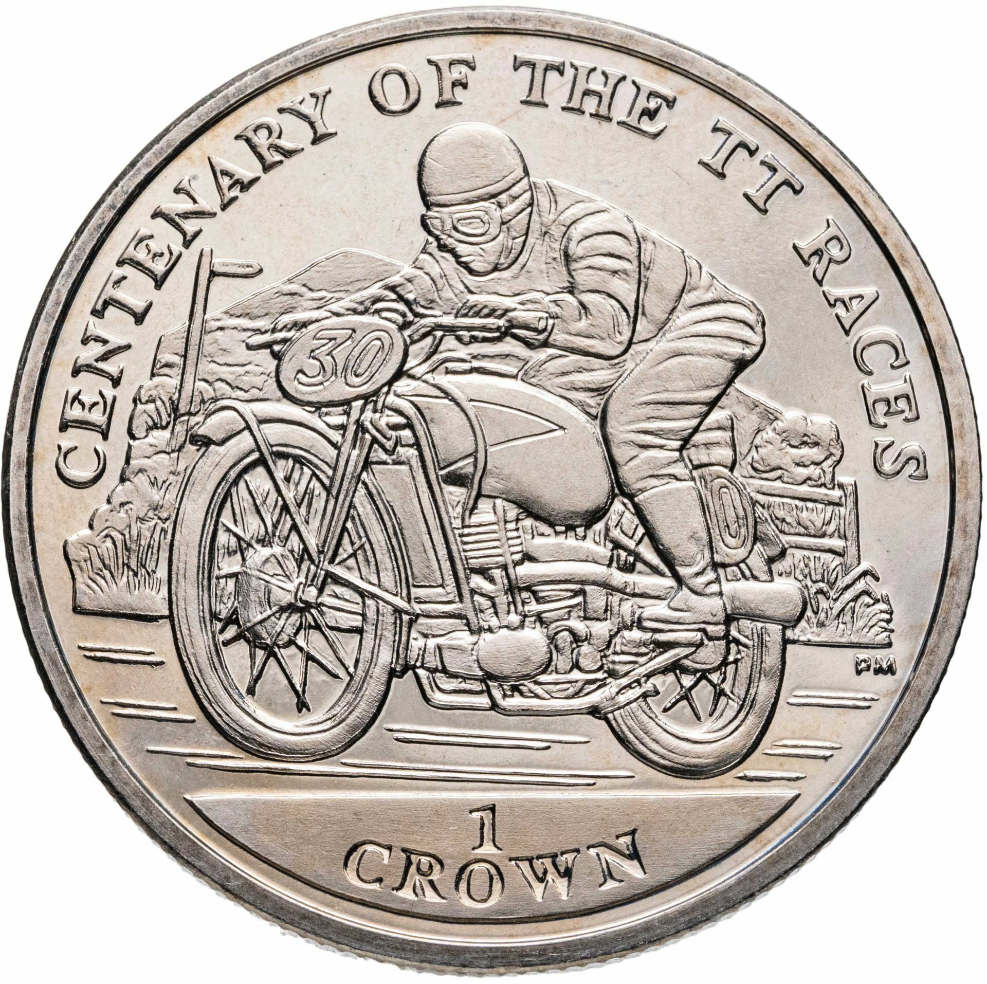 Остров Мэн 1 крона crown 2007 "100 лет Мотогонкам "Tourist Trophy", Мельхиор медь-никель, в сохранности UNC