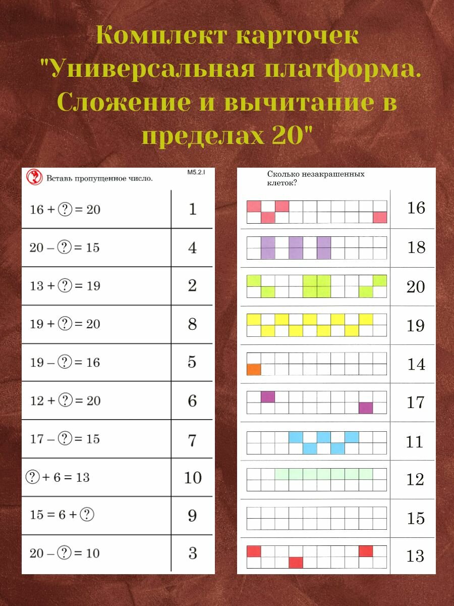 Комплект карточек "Универсальная платформа. Сложение и вычитание в пределах 20"