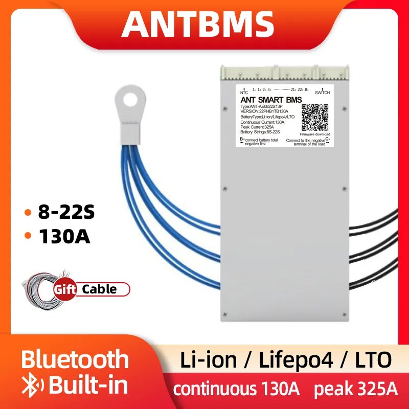 ANT BMS 8-22S Li-ion Lifepo4 LTO аккумулятор 48V 60V 72V 10S 14S 16S 20S 40A 80A 110A 130A 170A 220A Smart BMS 100mA балансор BT