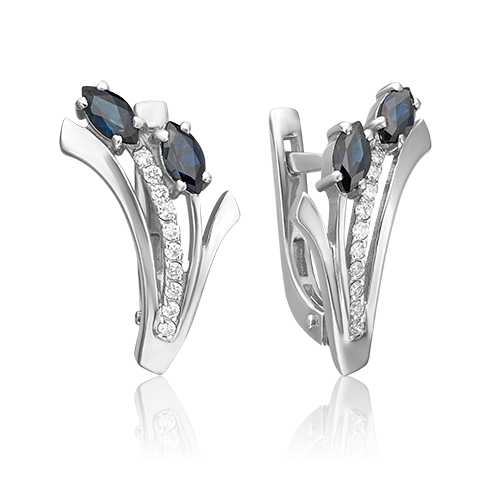 Серьги, белое золото, 585 проба, бриллиант, сапфир