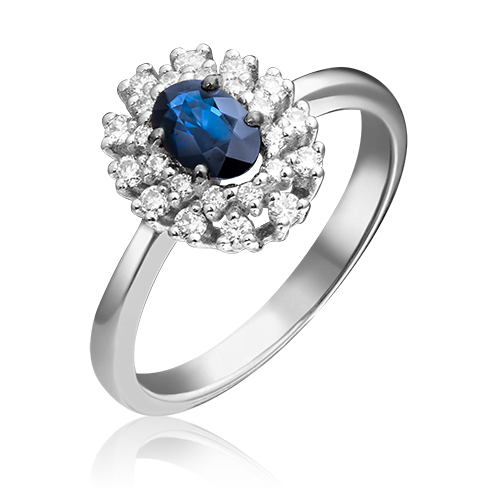 Кольцо, белое золото, 585 проба, сапфир, бриллиант